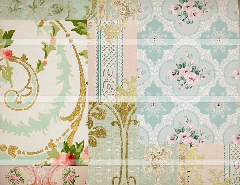 Printable Vintage Wallpaper, Junk Journal Wallpapers, Shabby Chic Rose ...