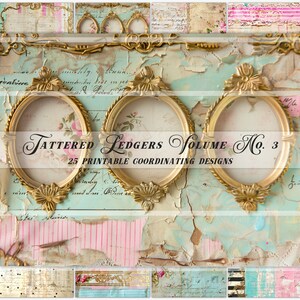Printable Tattered Antique Ledger Papers, Pink Junk Journal Pages ...