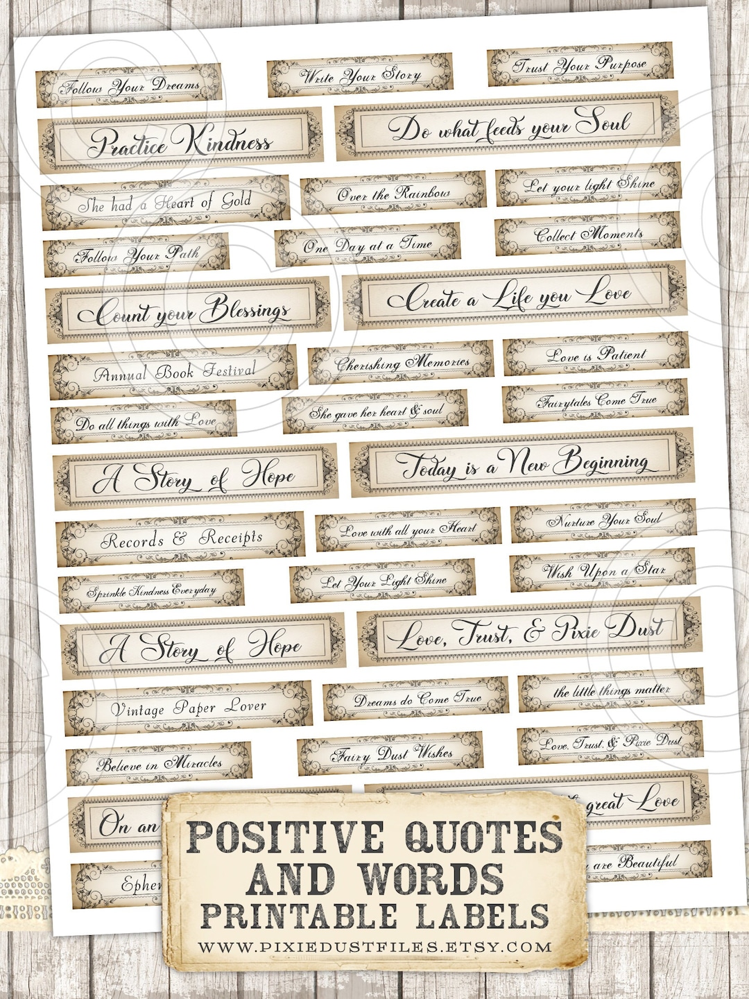 Junk Journal Labels, Quotes, Positive Words, Printable Digital Collage ...