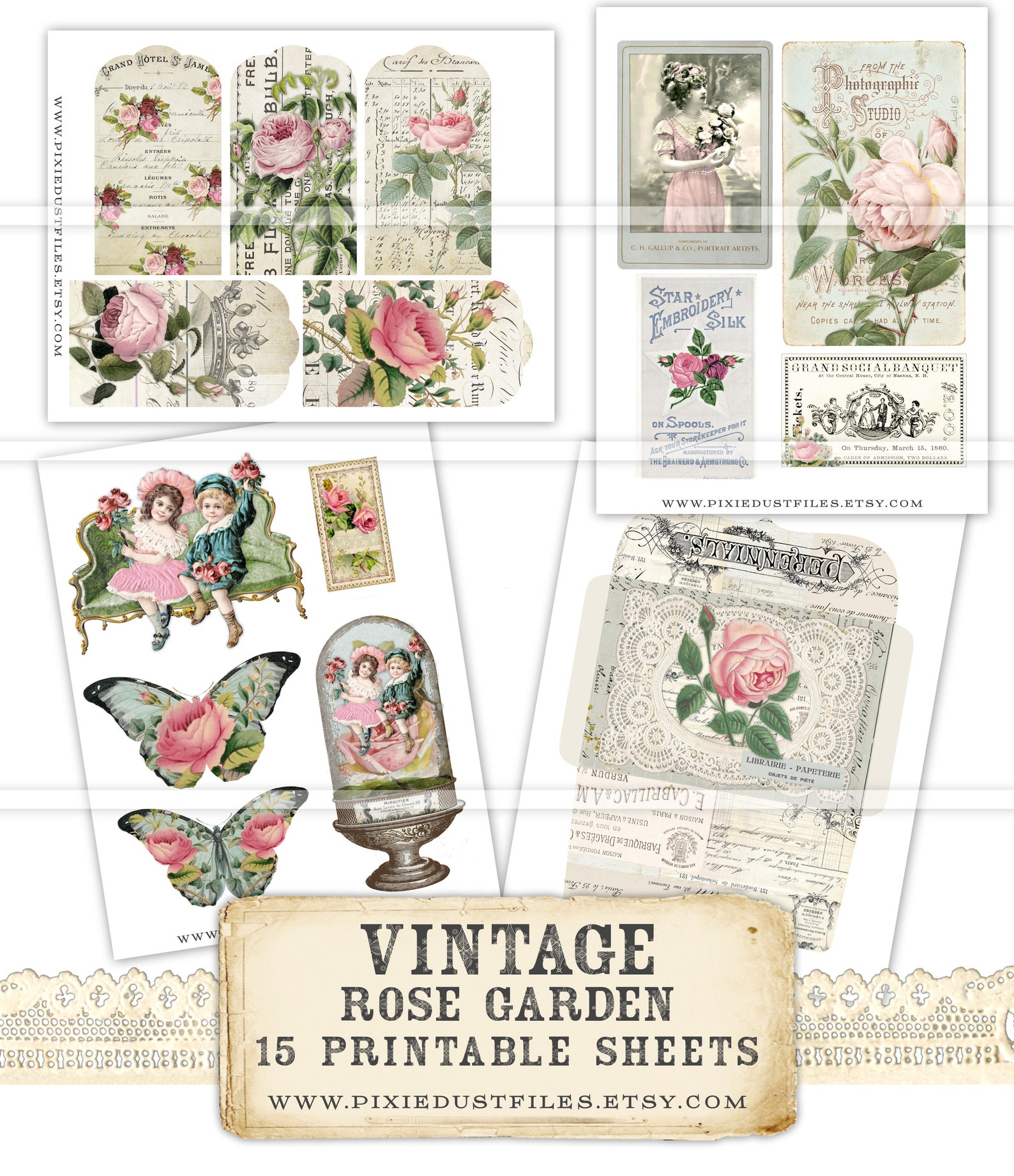 Vintage Roses Junk Journal Kit, Printable Journal Ephemera, Pages ...
