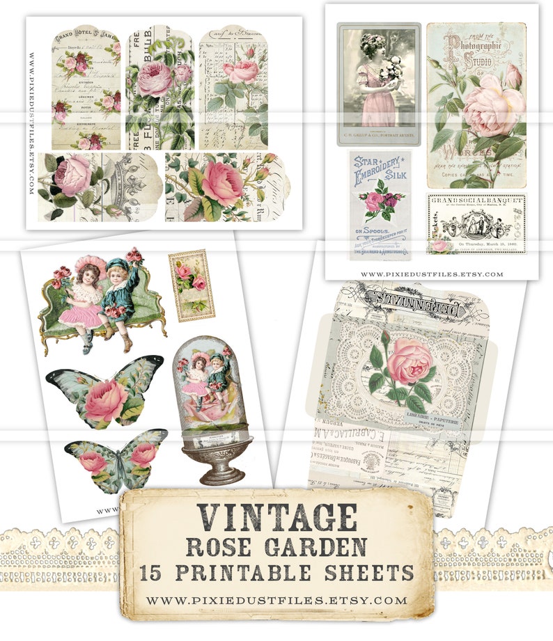 Vintage Roses Junk Journal Kit, Printable Journal Ephemera, Pages ...