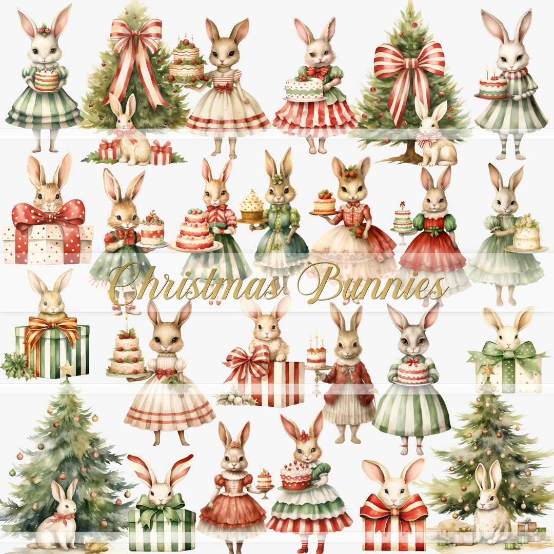 Printable Christmas Bunny Rabbits, Paper Dolls, Junk Journal Ephemera ...