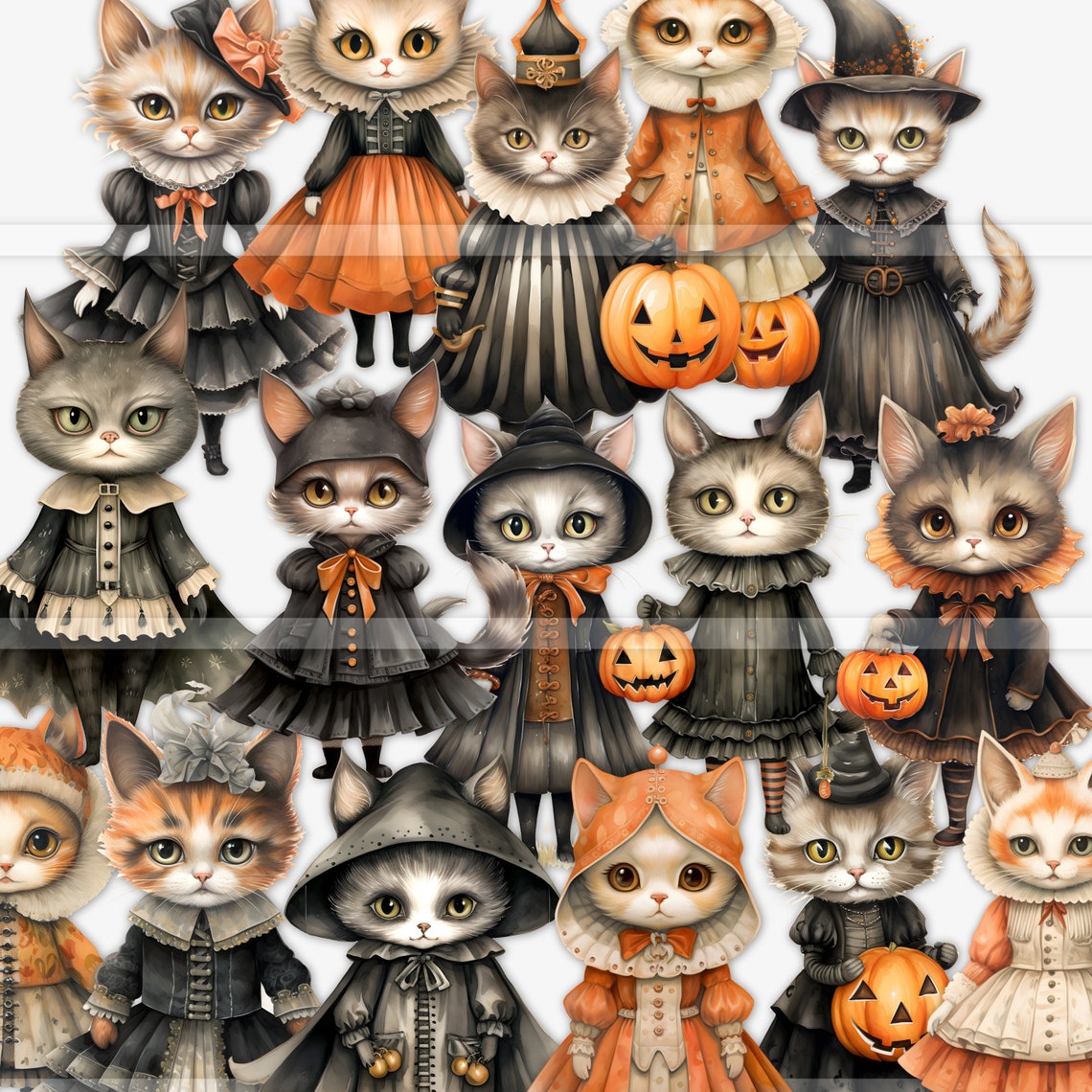 Halloween Printable Kitty Cat Paper Dolls, Junk Journal, Fussy Cut ...