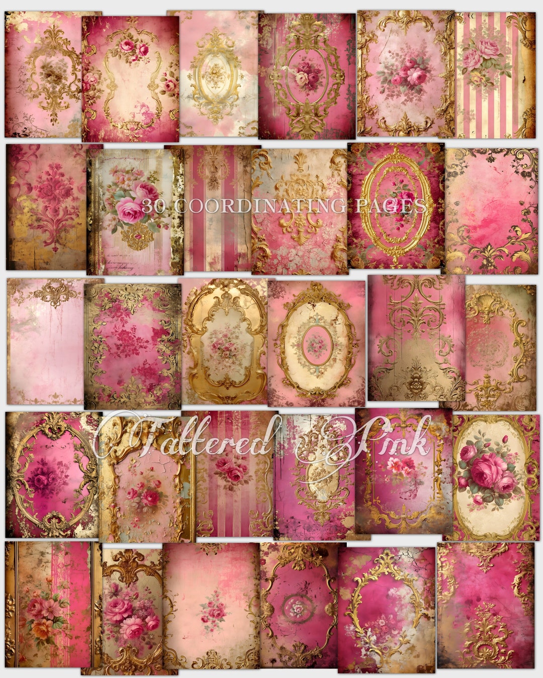 Tattered Pink, Junk Journal Pages, Digital Papers, Ephemera ...