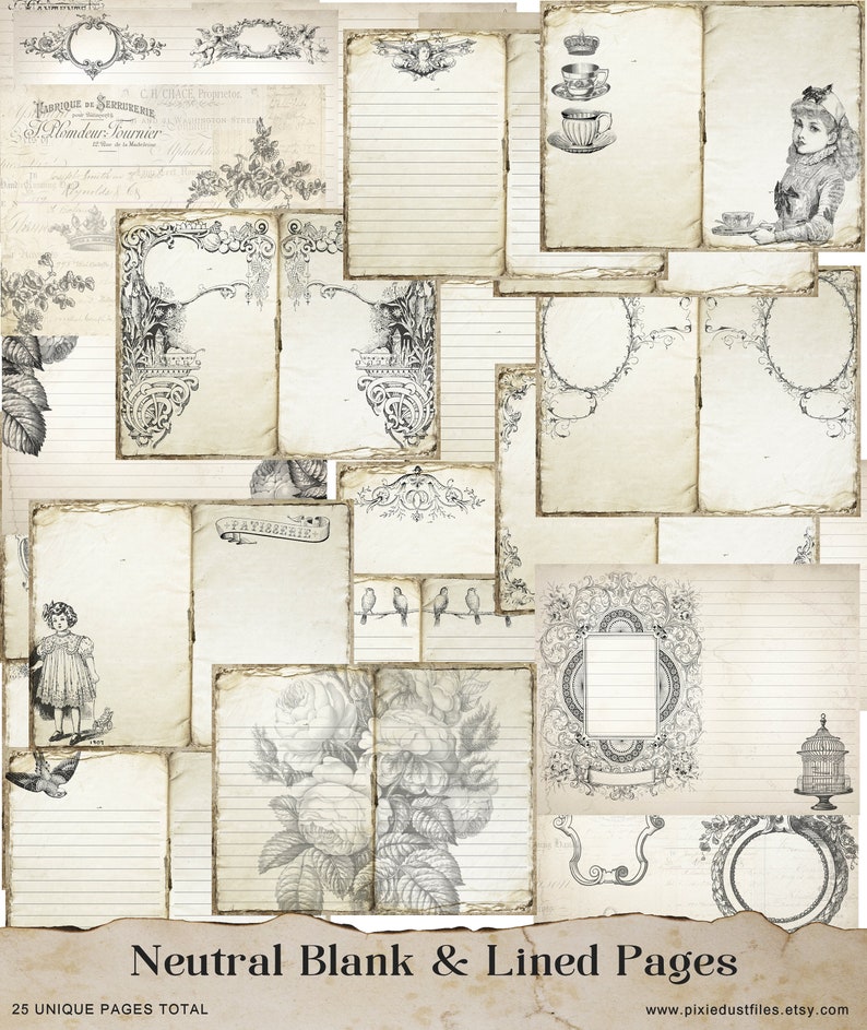 Printable Lined and Blank Journal Pages, Lined Paper Bundle, Writing ...