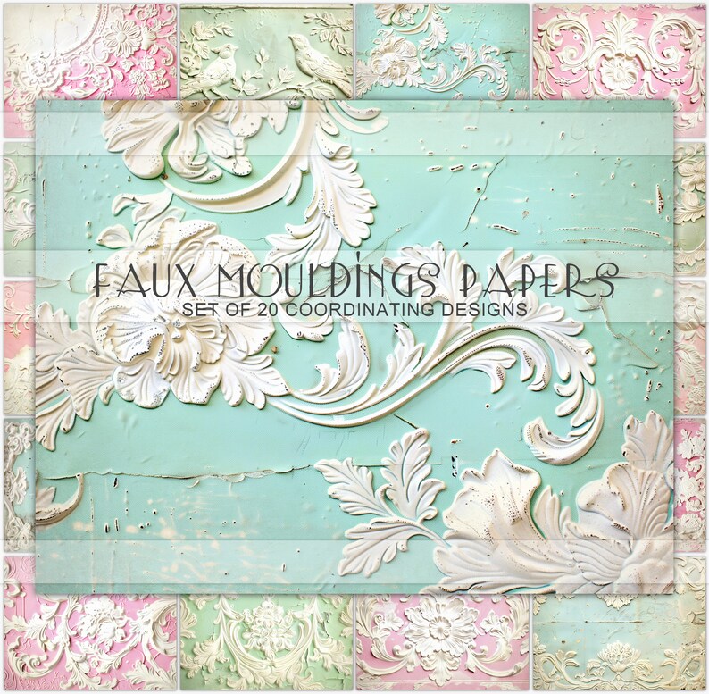 Faux Mouldings Printable Paper, Pastel French Ephemera (digital ...