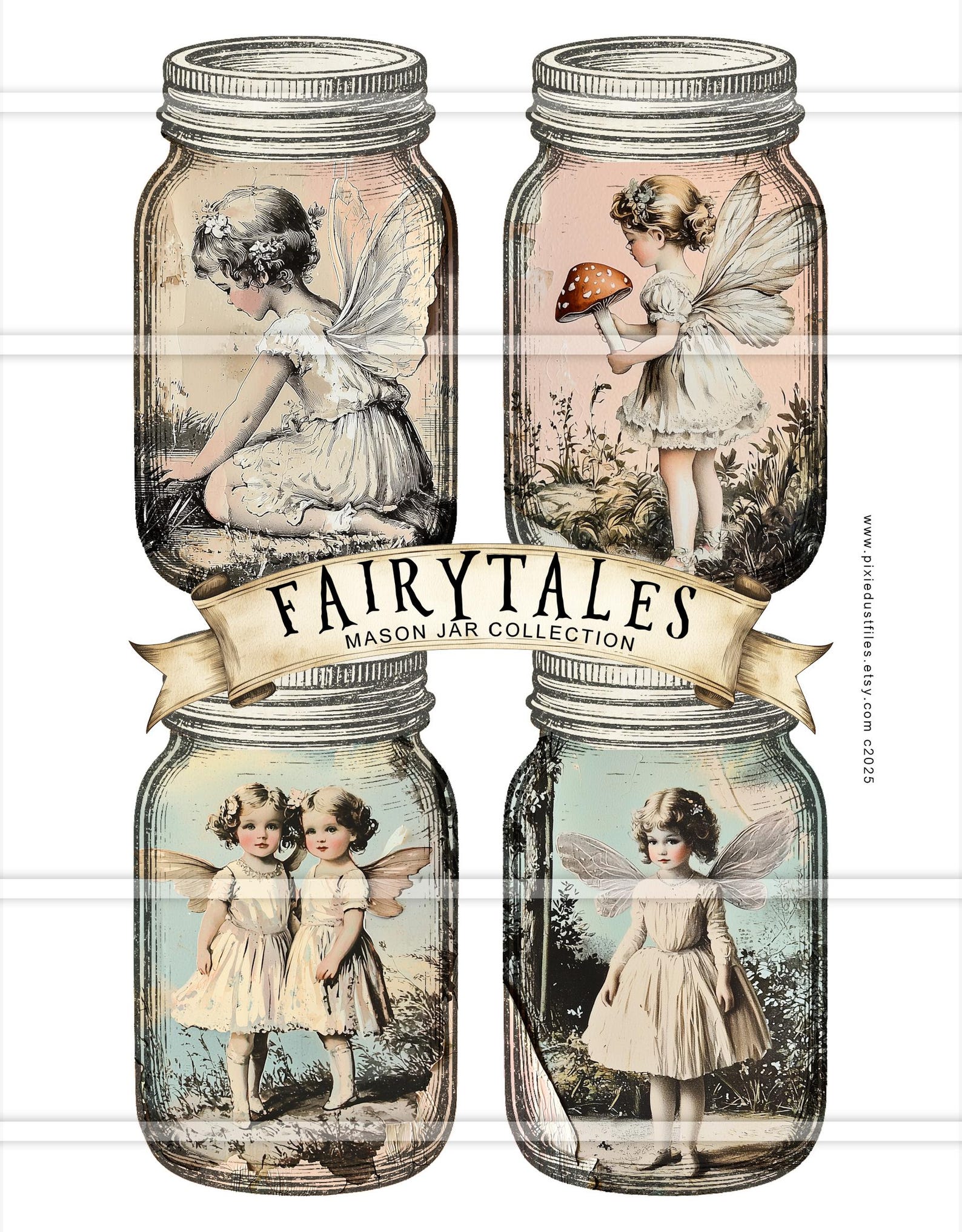 Fairytales, Mason Jars Printable, Junk Journal Ephemera, Vintage Fairy ...