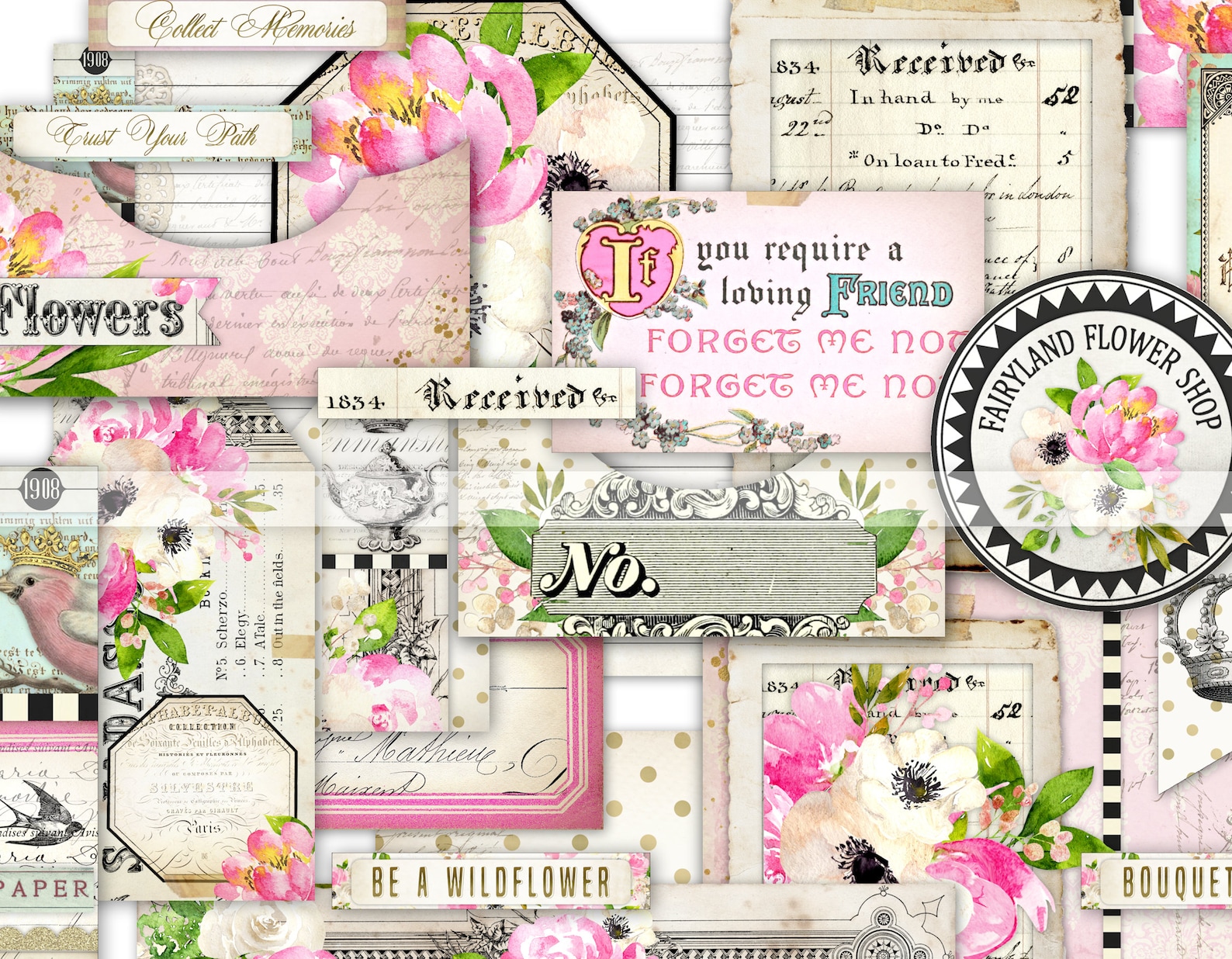 Printable Junk Journal Ephemera Kit Spring Flowers Shabby - Etsy