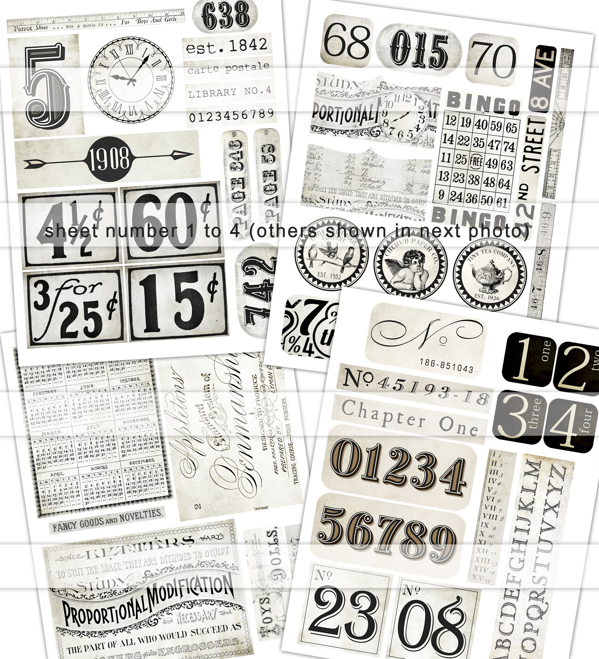 Junk Journal Printable Ephemera, Vintage Words, Numbers, Clocks ...
