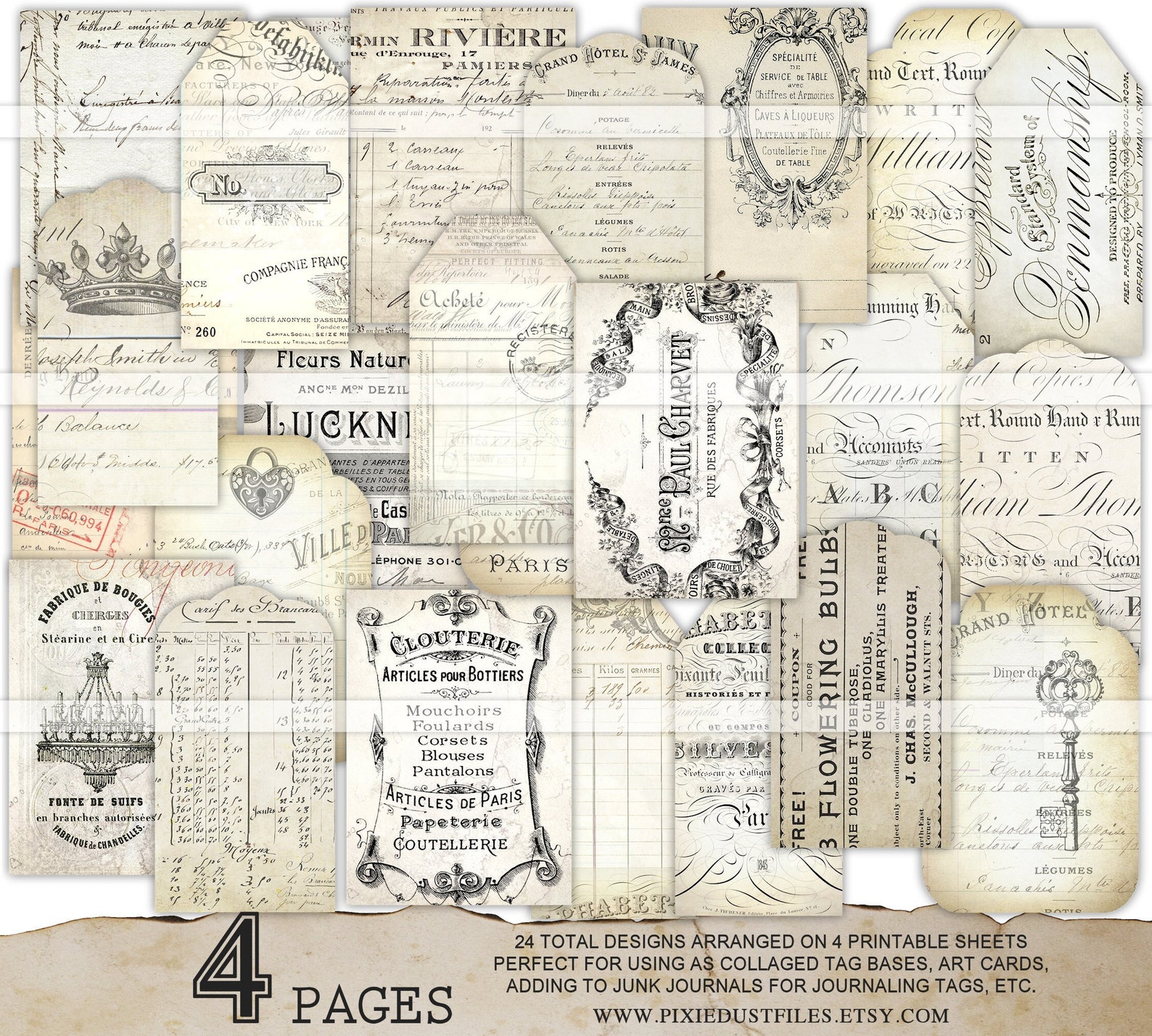 Printable Vintage Tags Vintage Ephemera Receipts Invoices - Etsy