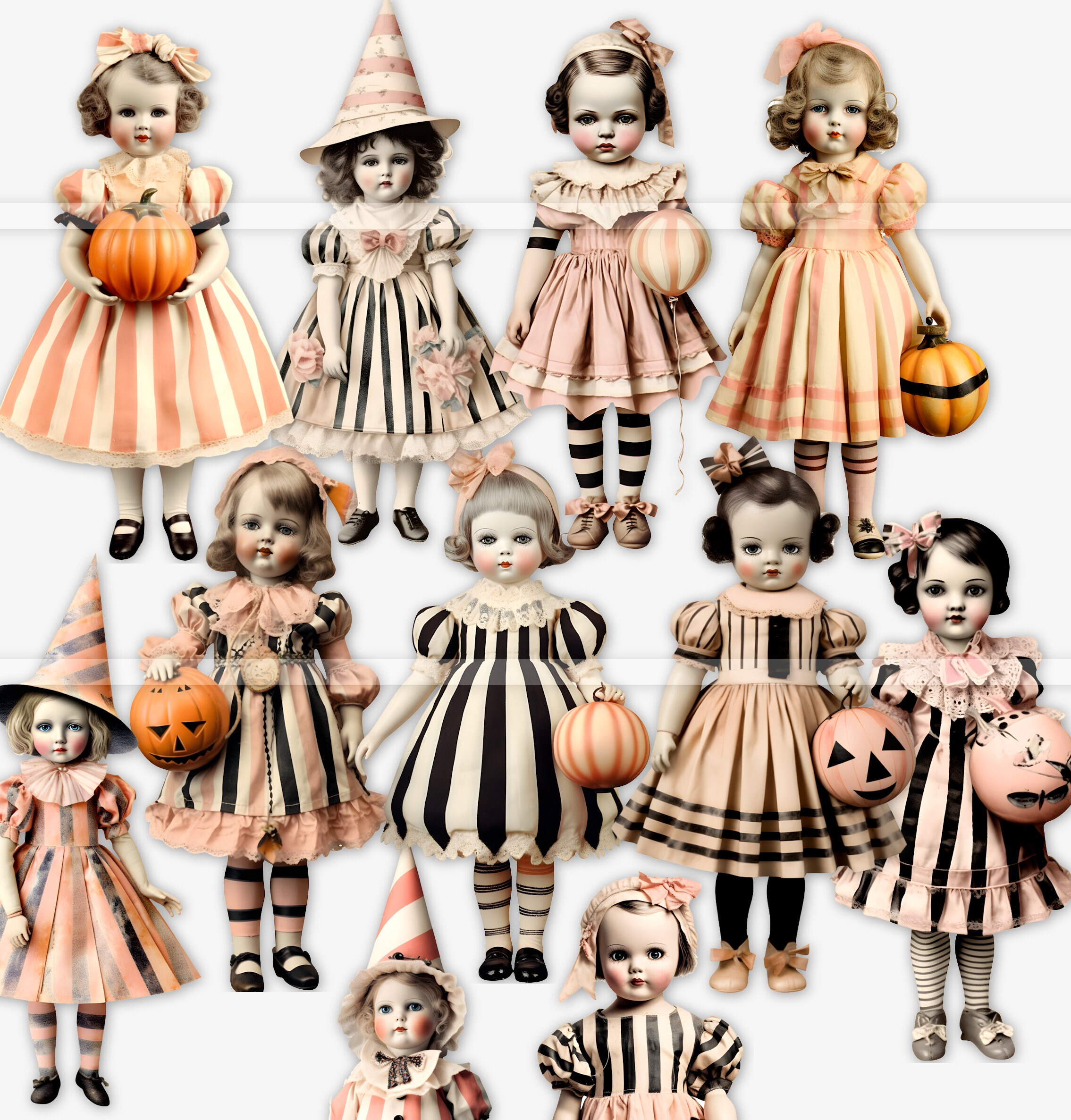 Halloween Paper Dolls, Printable, Junk Journal Kit, Digital Ephemera ...