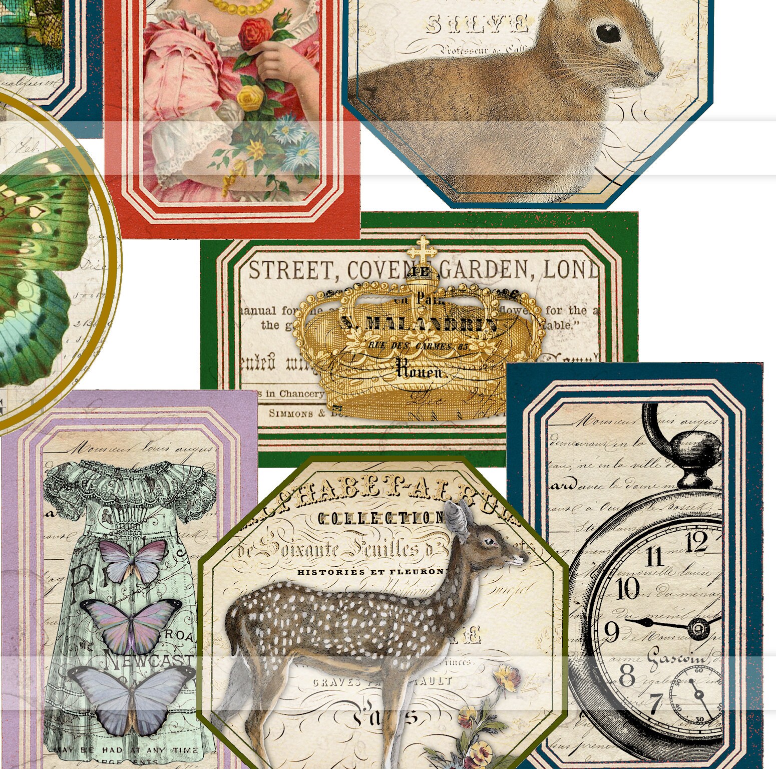 Junk Journal Labels, Kit, Embellishments, Digital Vintage Images ...