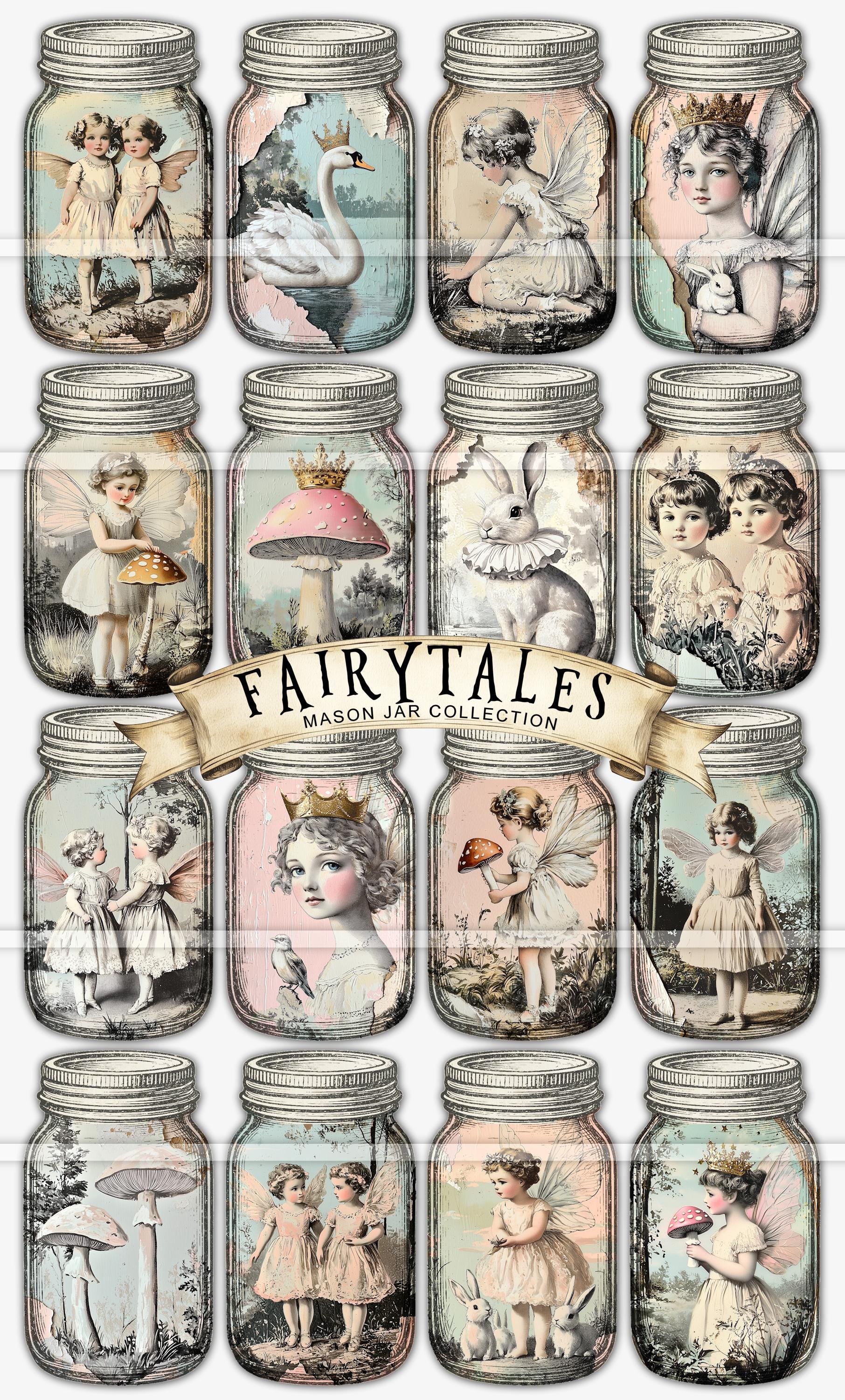 Fairytales, Mason Jars Printable, Junk Journal Ephemera, Vintage Fairy ...