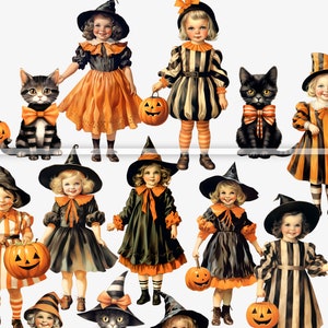 Halloween Little Witch Clip Art, Vintage Girls, Black Cats, Junk ...