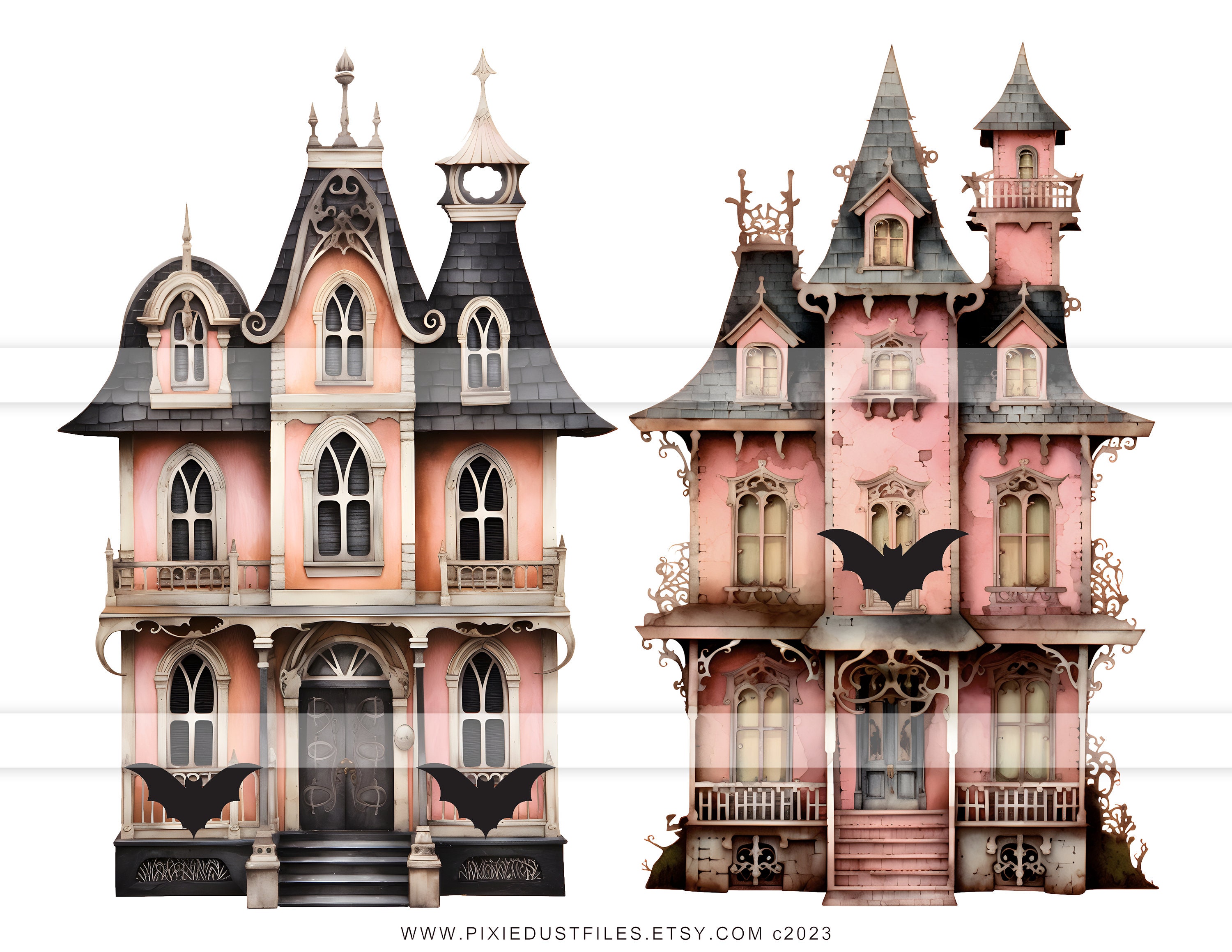 Pastel Halloween Haunted Houses, Printable Junk Journal Kit, Digital ...