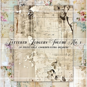 Printable Tattered Ledger Papers, Antique Journal Ephemera (digital ...
