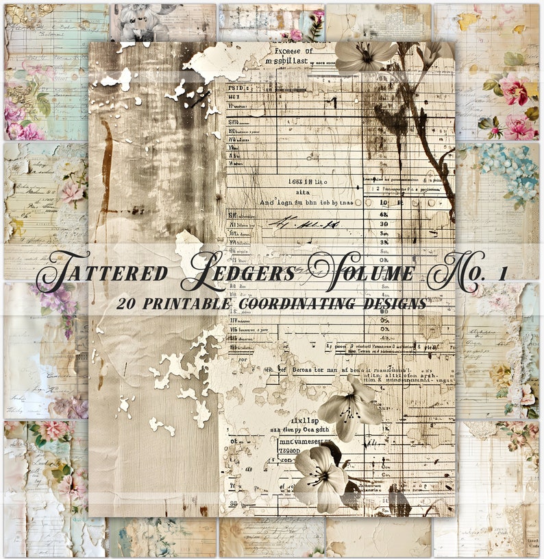 Printable Tattered Ledger Papers, Antique Journal Ephemera (digital ...