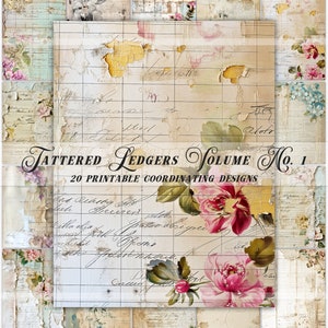 Printable Tattered Antique Ledger Papers, Junk Journal Pages, Digital ...