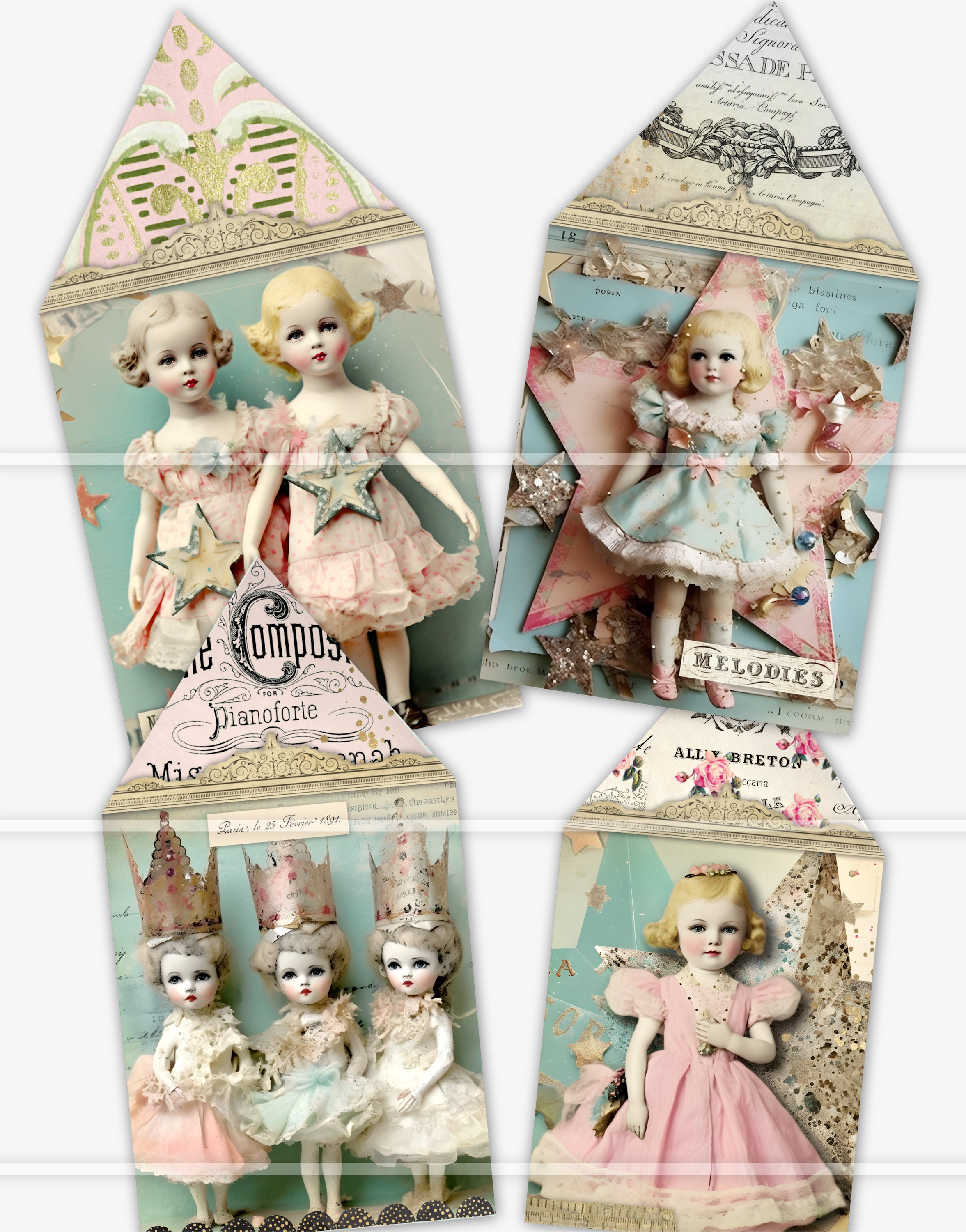 Vintage Doll Junk Journal Kit, House Shaped Tags, Digital Ephemera ...