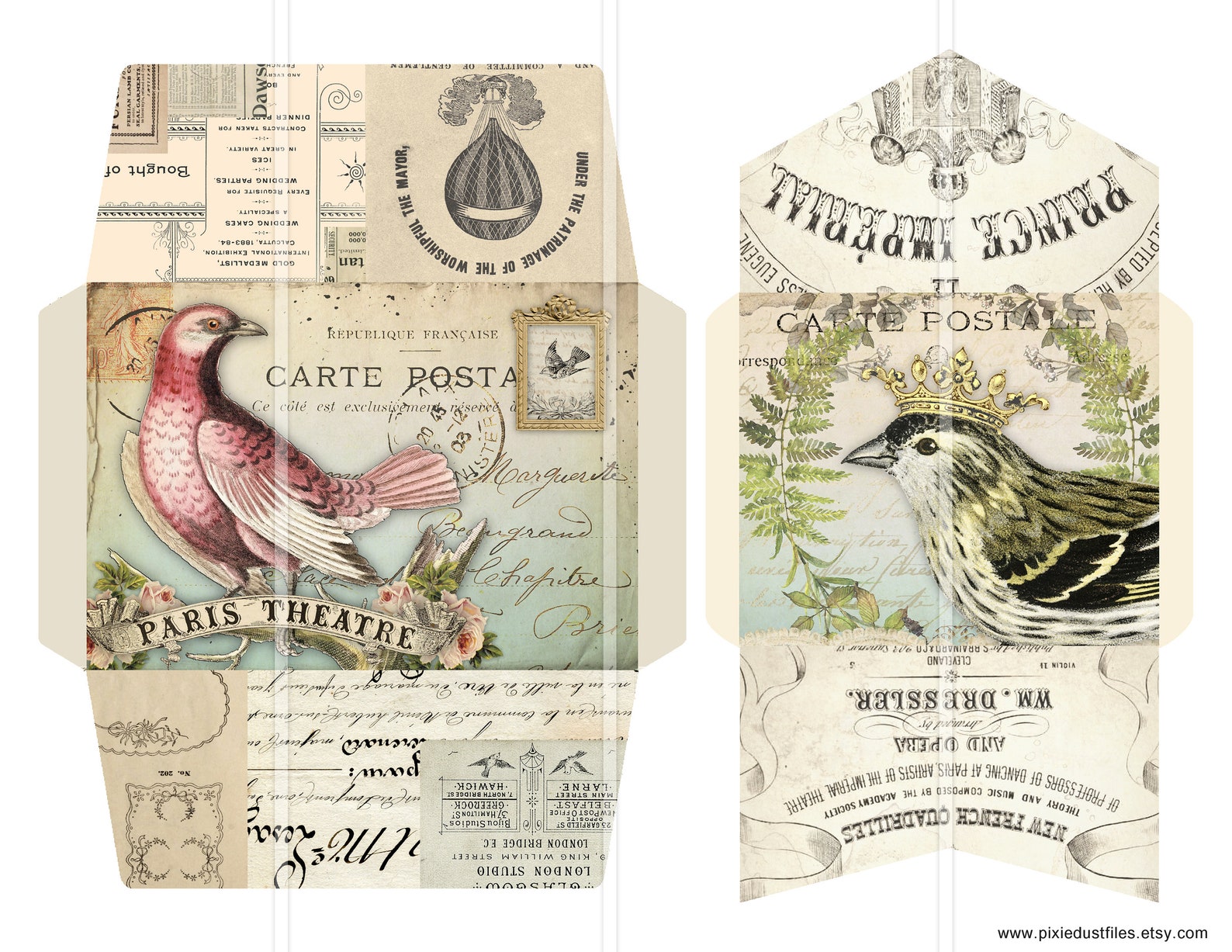 Bird Junk Journal Envelopes, Printable Coin Envelope, Vintage Bird ...