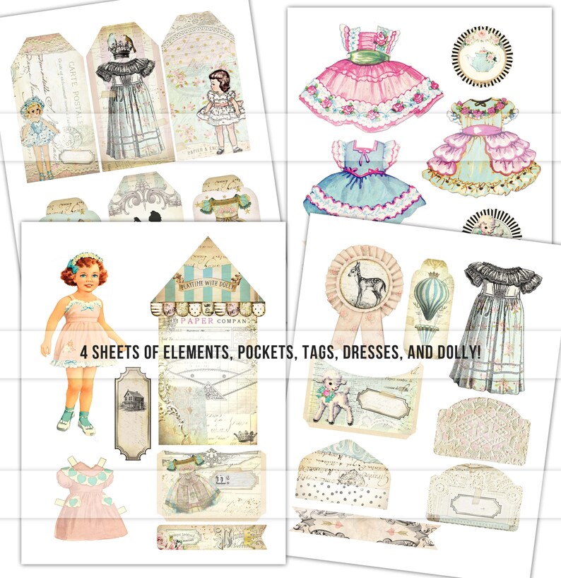 Printable Paper Doll Junk Journal Kit, Vintage Paper Doll Images ...