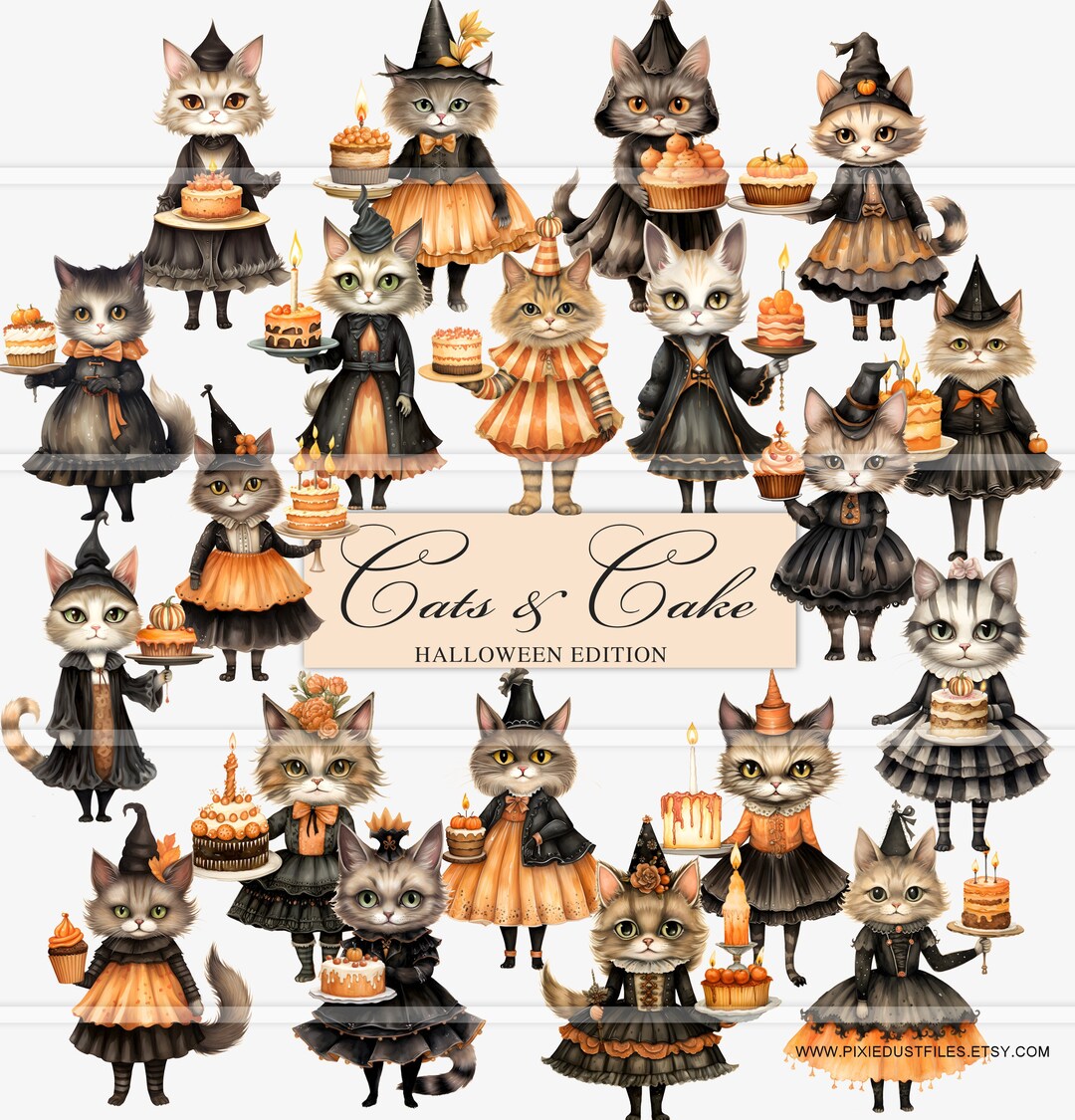 Halloween Cats and Cakes Printable Paper Dolls, Junk Journal Kit ...