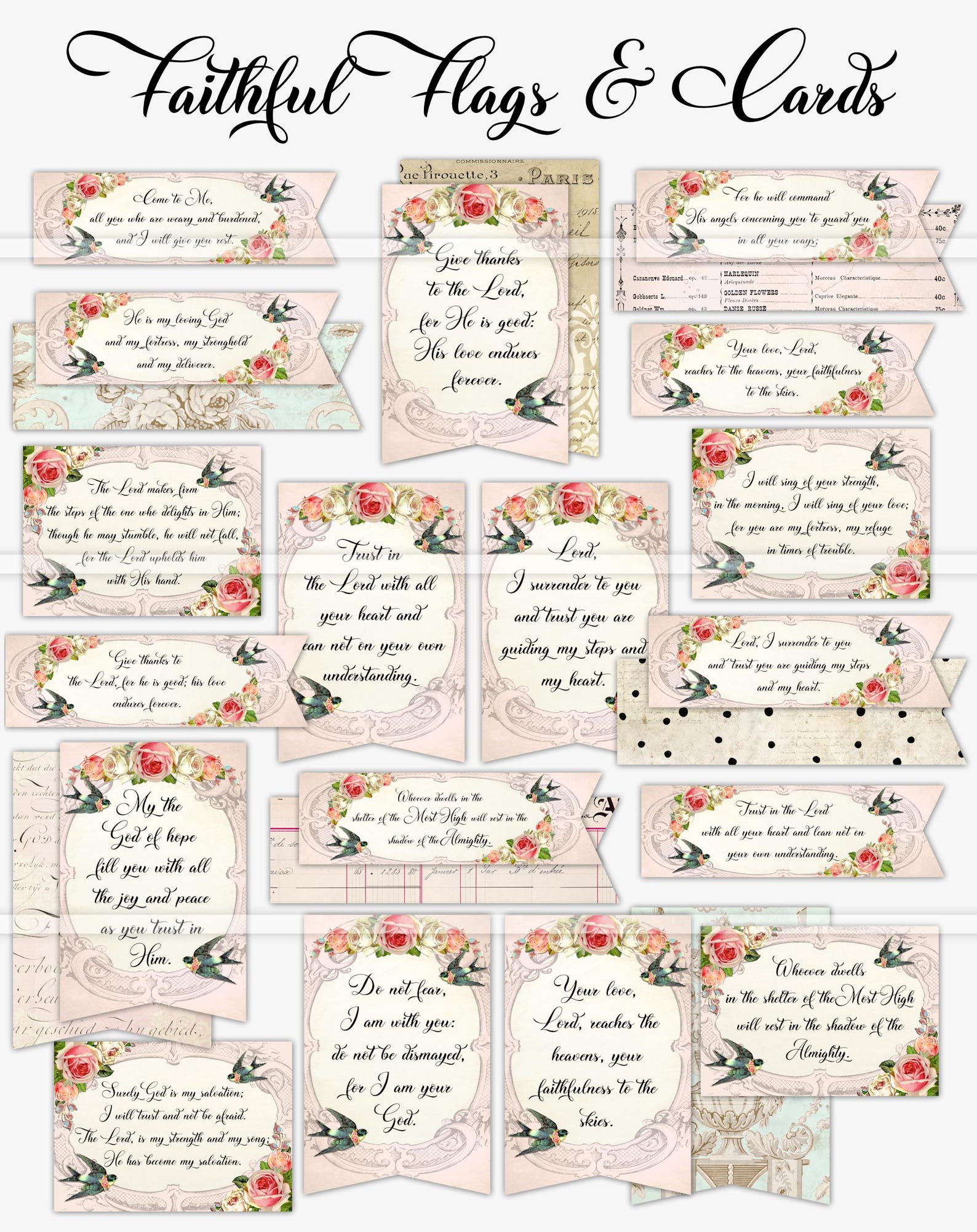 Printable Bible Versus - Faithful Flags Journaling Cards - Christian ...