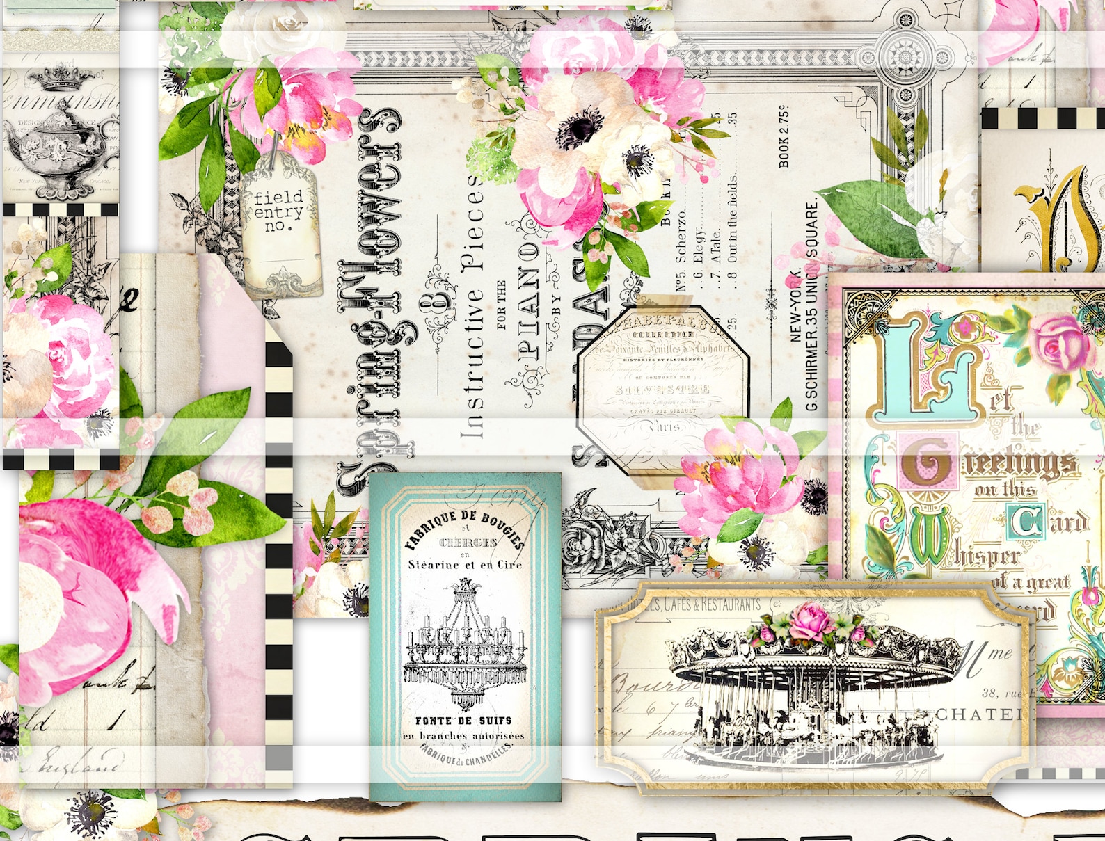 Printable Junk Journal Ephemera Kit Spring Flowers Shabby - Etsy