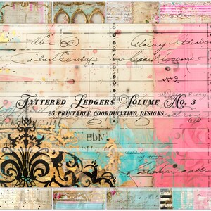 Printable Tattered Antique Ledger Papers, Pink Junk Journal Pages ...
