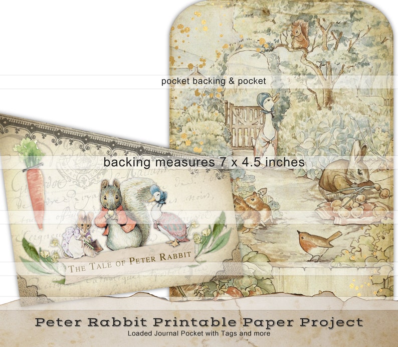 Peter Rabbit Printable Pocket With Tags Vintage Images Junk - Etsy