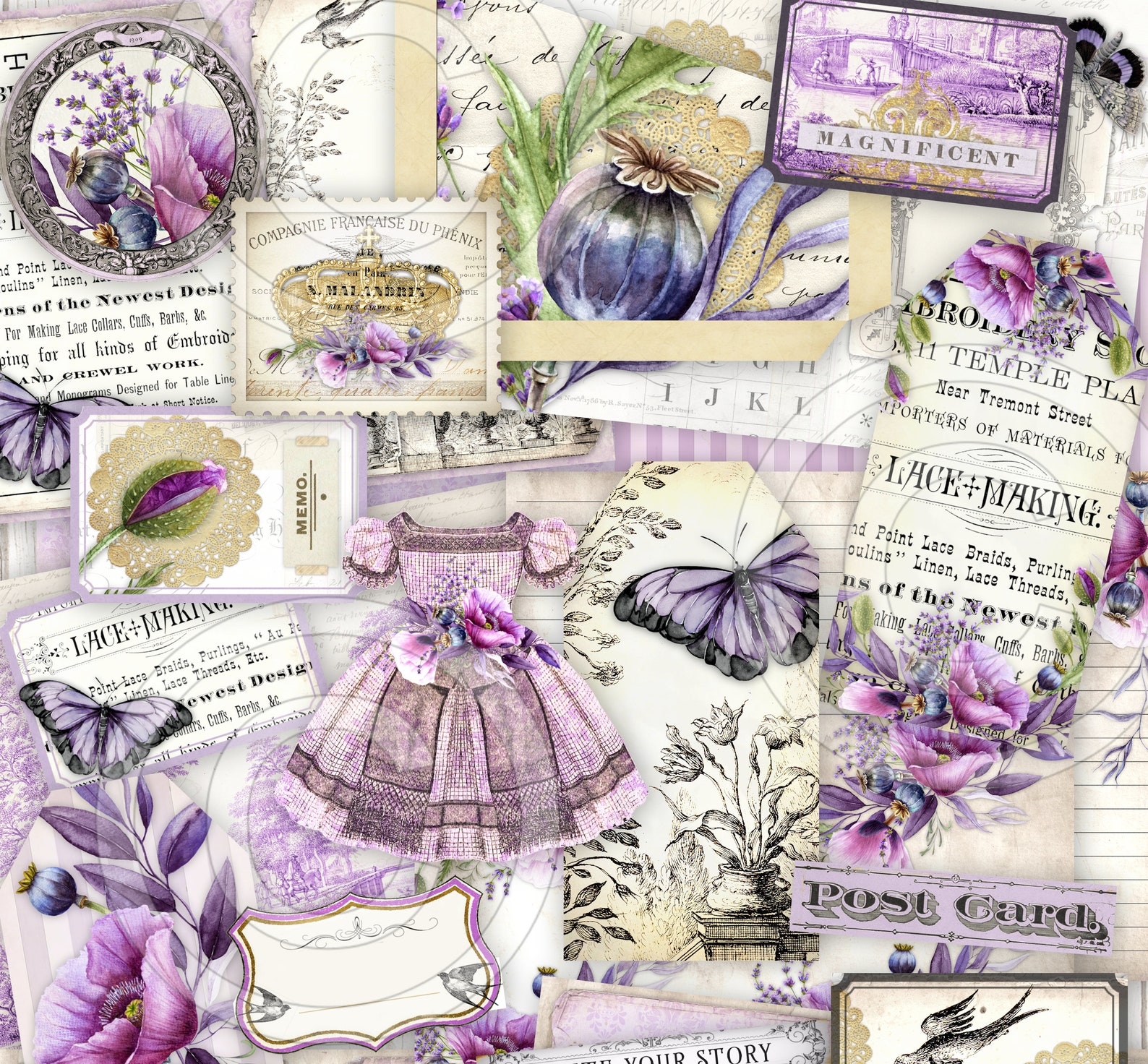 Junk Journal Kit Purple Printable Papers Pages Ephemera - Etsy