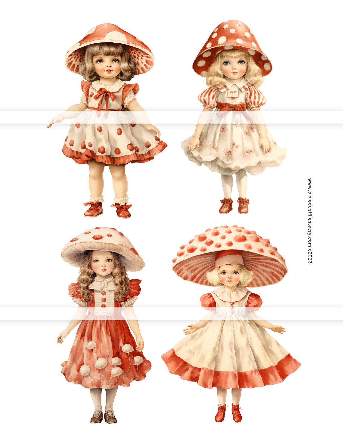Mushroom Pixies Printable Paper Dolls, Junk Journal Digital Ephemera ...