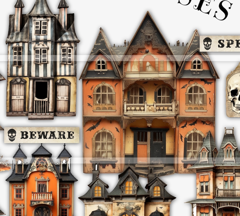 Printable Halloween Haunted Dollhouse, Junk Journal Digital Ephemera ...