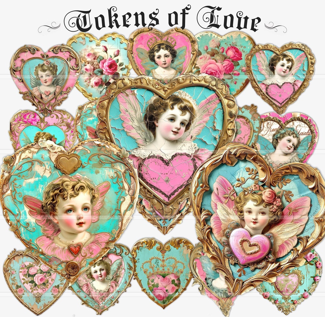 Tokens of Love Junk Journal Fussy Cut Ephemera, Valentine's Day Hearts ...