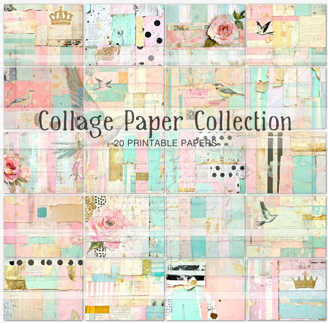 Collage Digital Paper, Mixed Media Background, Junk Journal Pages, Scrapbook Papers, Polka Dots ...