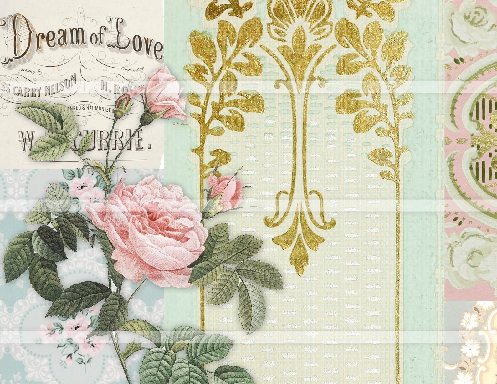 Printable Vintage Wallpaper, Junk Journal Wallpapers, Shabby Chic Rose ...