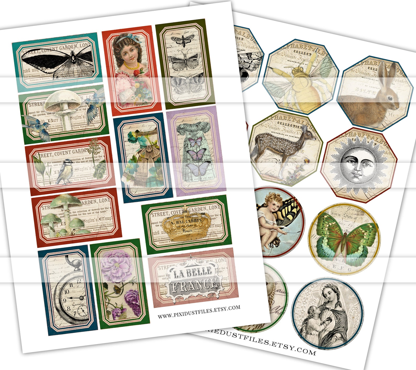 Junk journal labels kit versieringen digitale vintage | Etsy