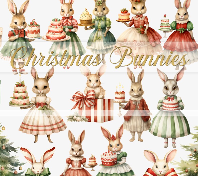 Printable Christmas Bunny Rabbits, Paper Dolls, Junk Journal Ephemera ...