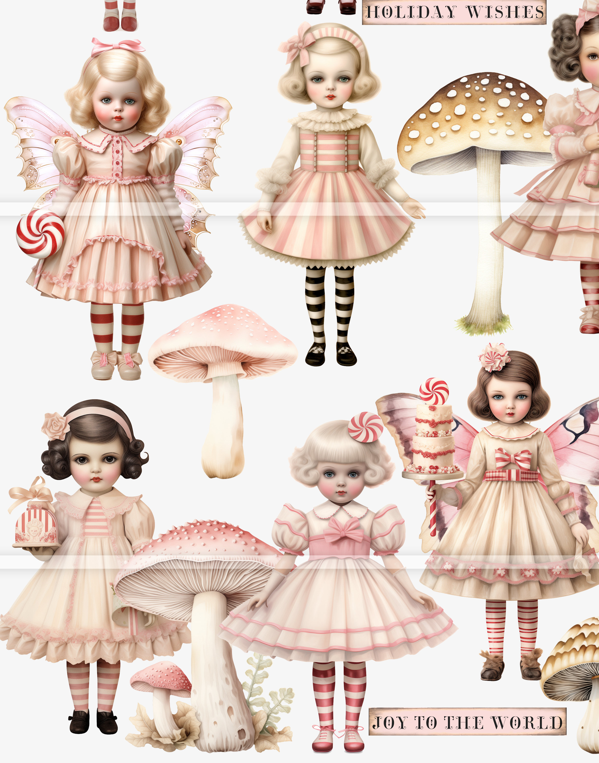 Merry Pinkmas Christmas Printable, Vintage Dolls, Junk Journal Kit ...