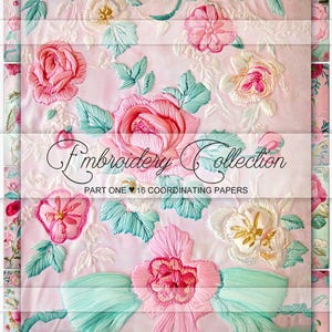Floral Embroidery, Printable Paper, Embroidered Flowers, Digital Papers ...