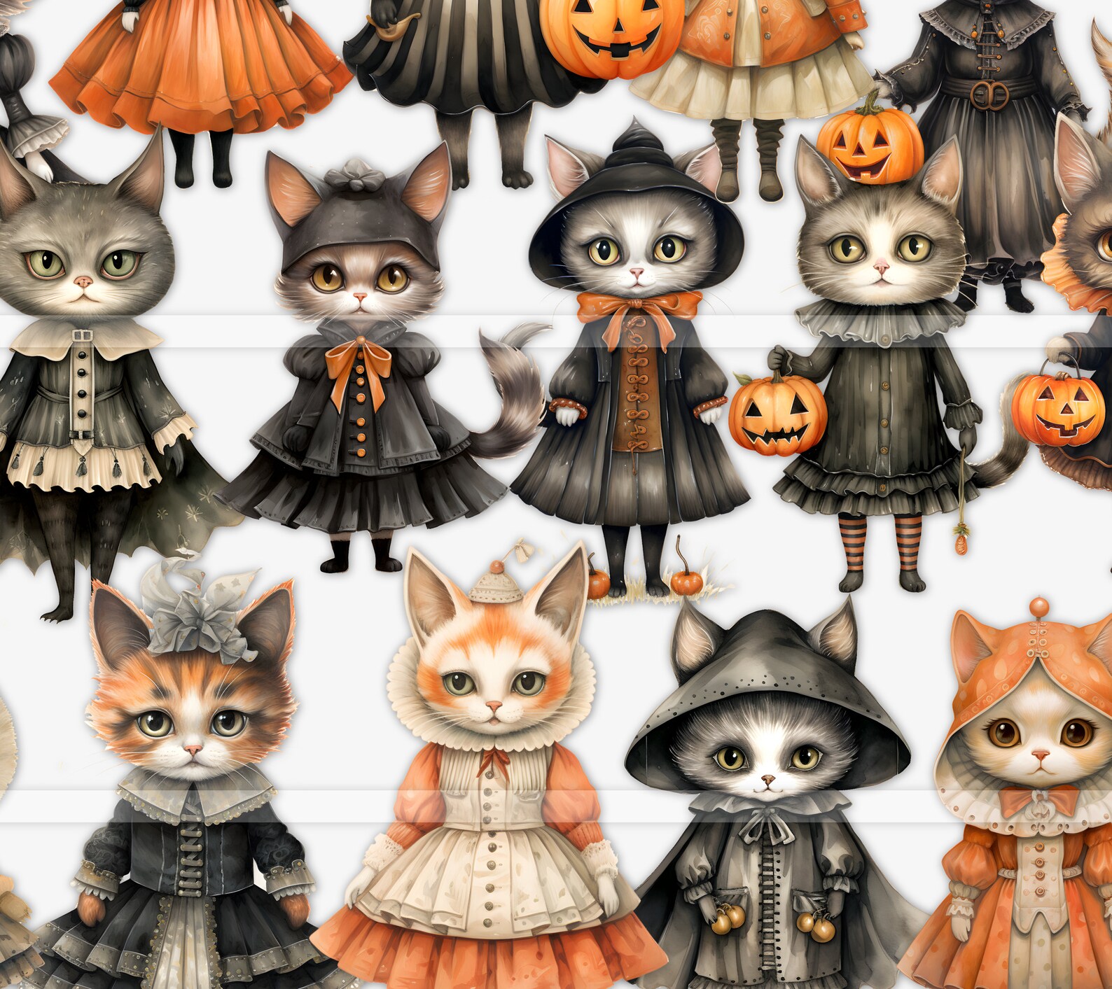 Halloween Printable Kitty Cat Paper Dolls, Junk Journal, Fussy Cut ...