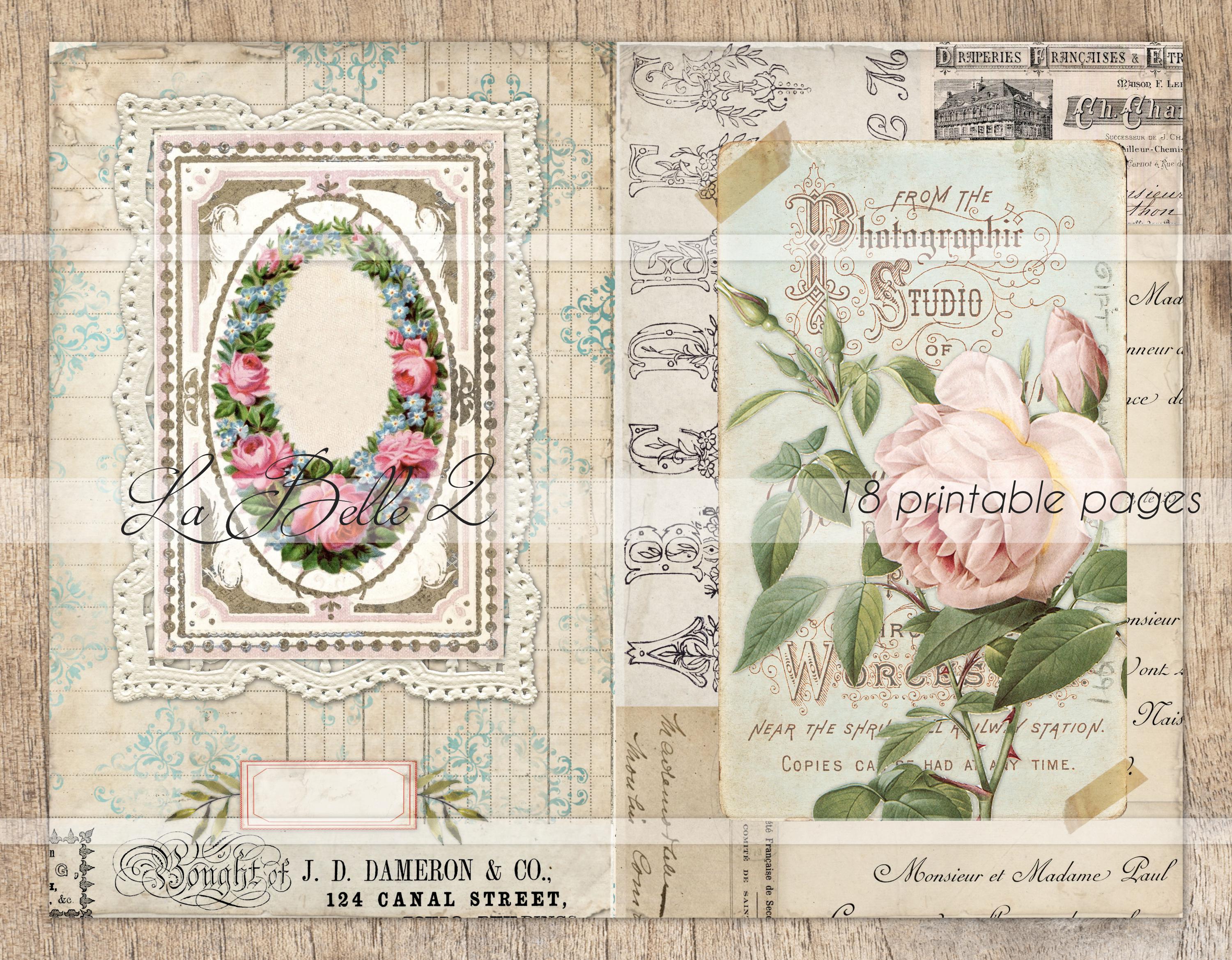 La Belle 2 Junk Journal Kit, Foldable Printable Pages, Vintage Invoices ...