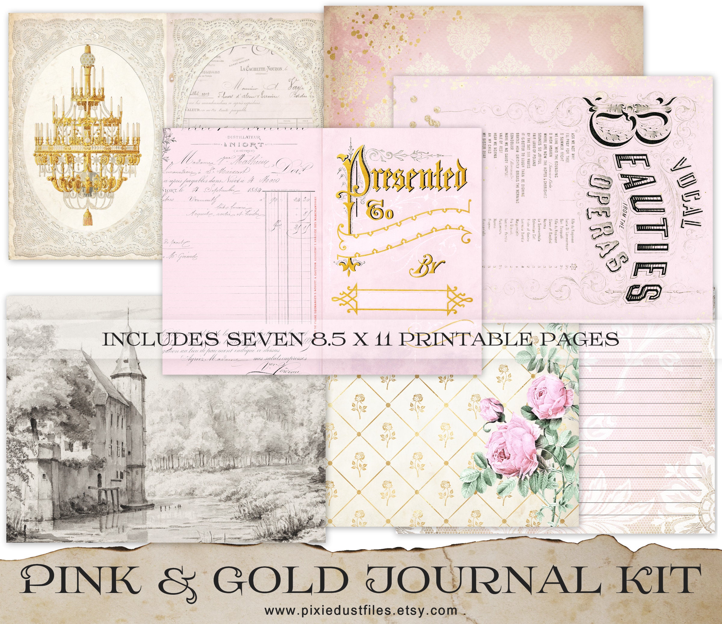 Printable Junk Journal Ephemera Kit Shabby Chic Papers | Etsy