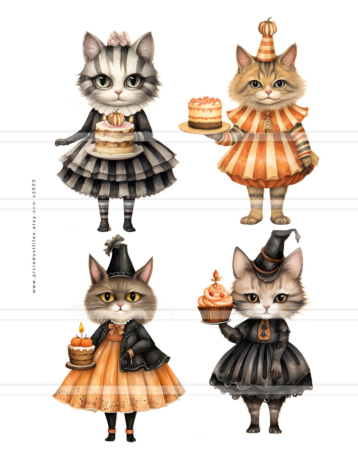 Halloween Cats and Cakes Printable Paper Dolls, Junk Journal Kit ...