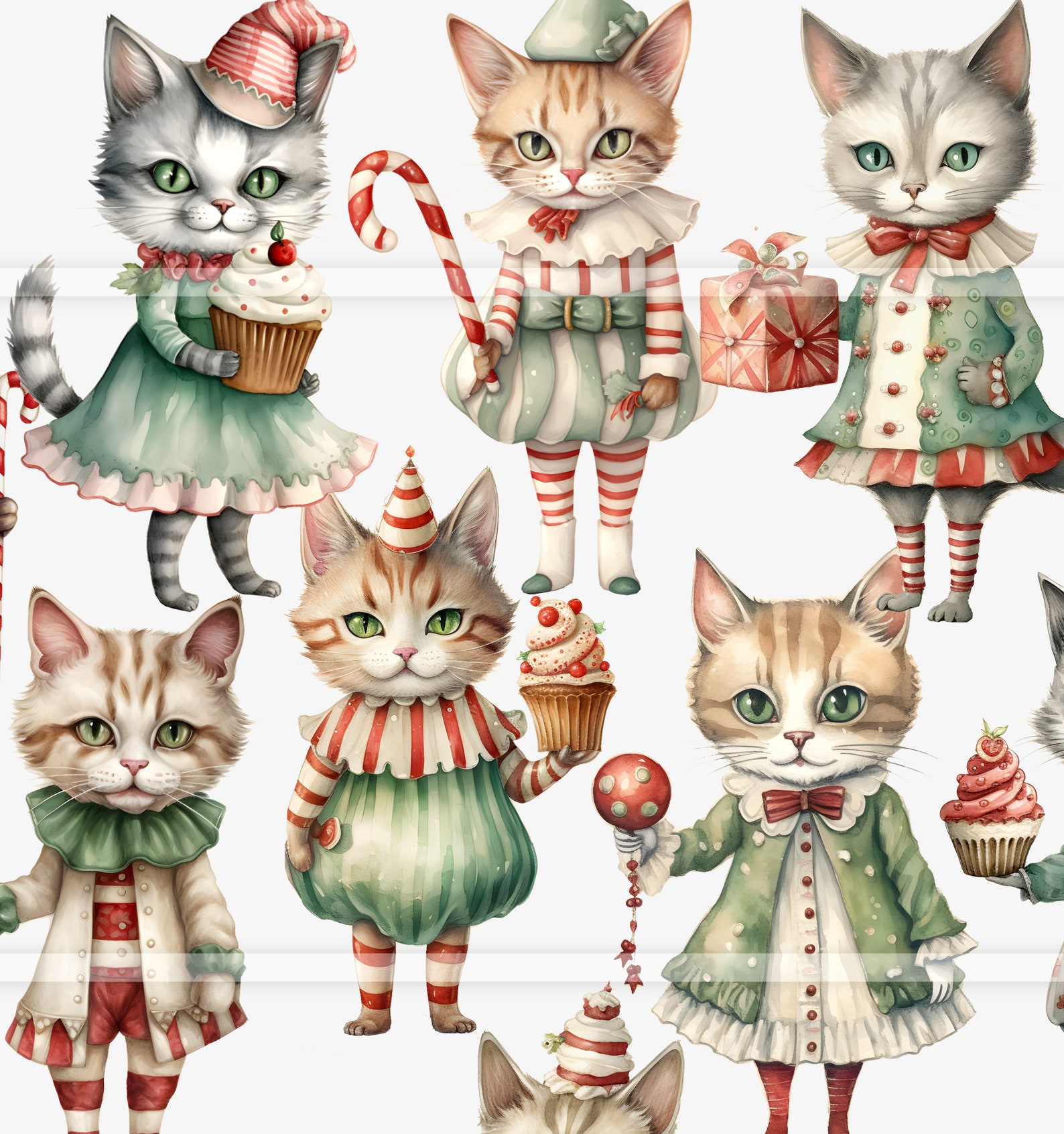 Printable Christmas Cats, Paper Dolls, Junk Journal Ephemera, Fussy Cut ...