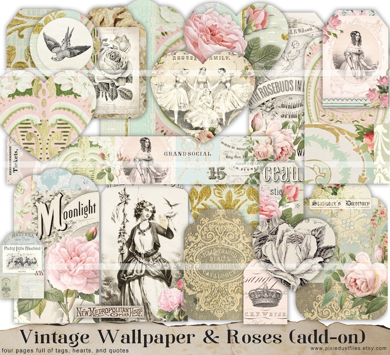 Junk Journal Wallpaper Bundle, Printable Wallpapers, Tags, Vintage ...