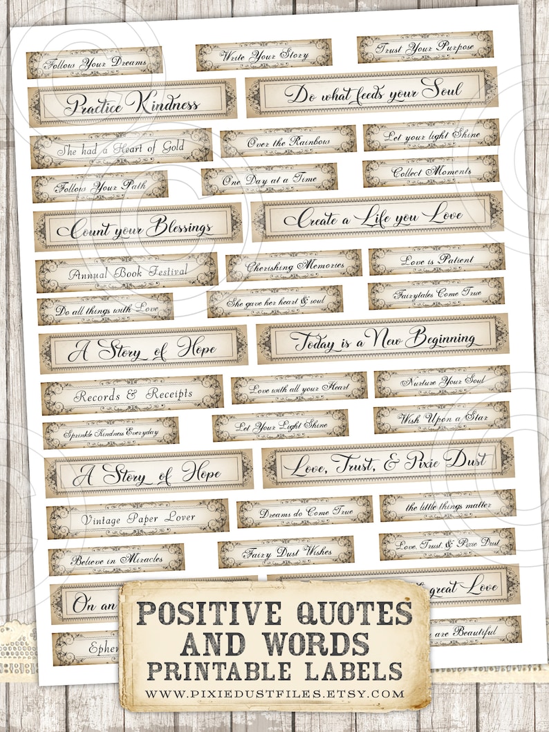 Junk Journal Labels, Quotes, Positive Words, Printable Digital Collage ...