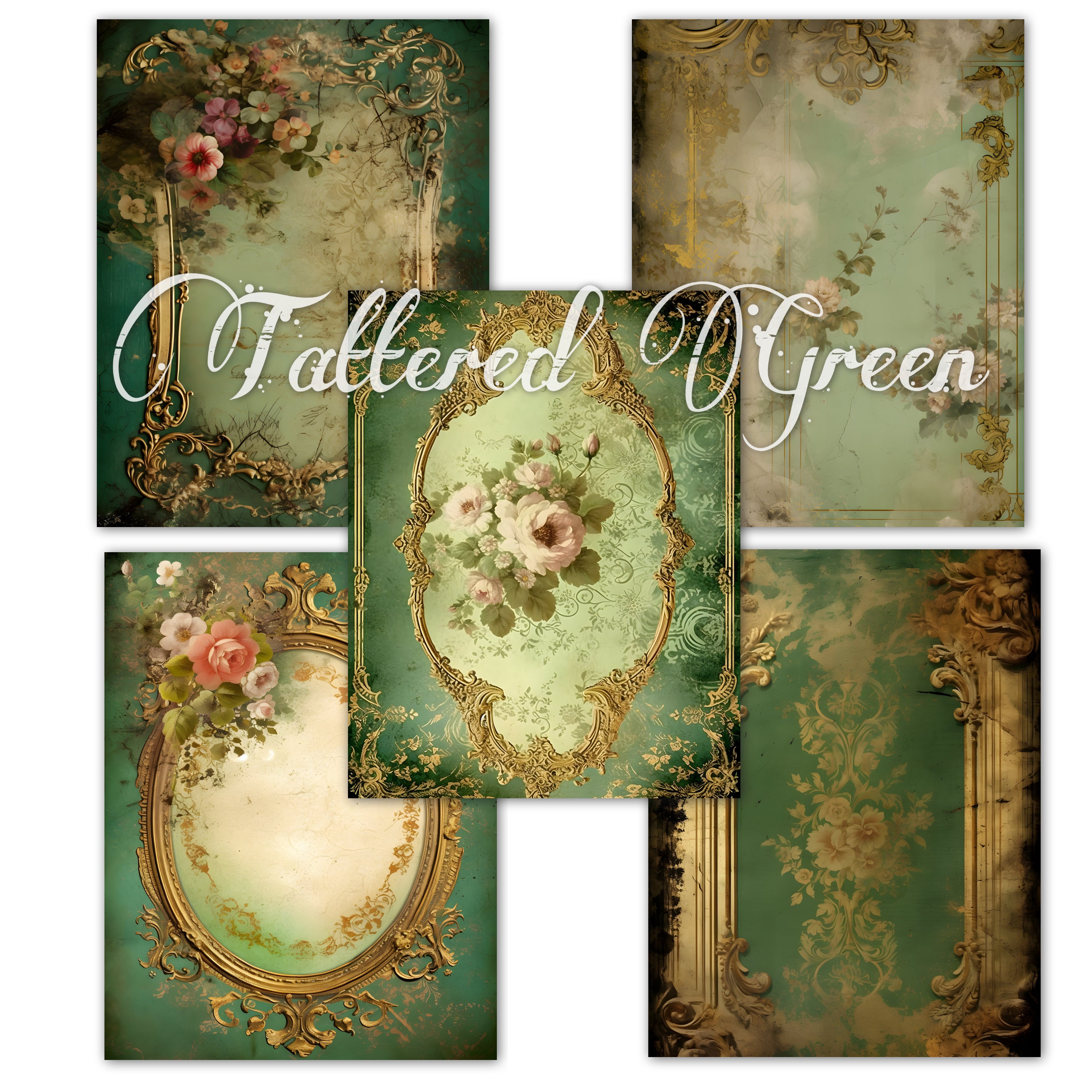 Tattered Green Junk Journal Kit Digital Papers Green - Etsy