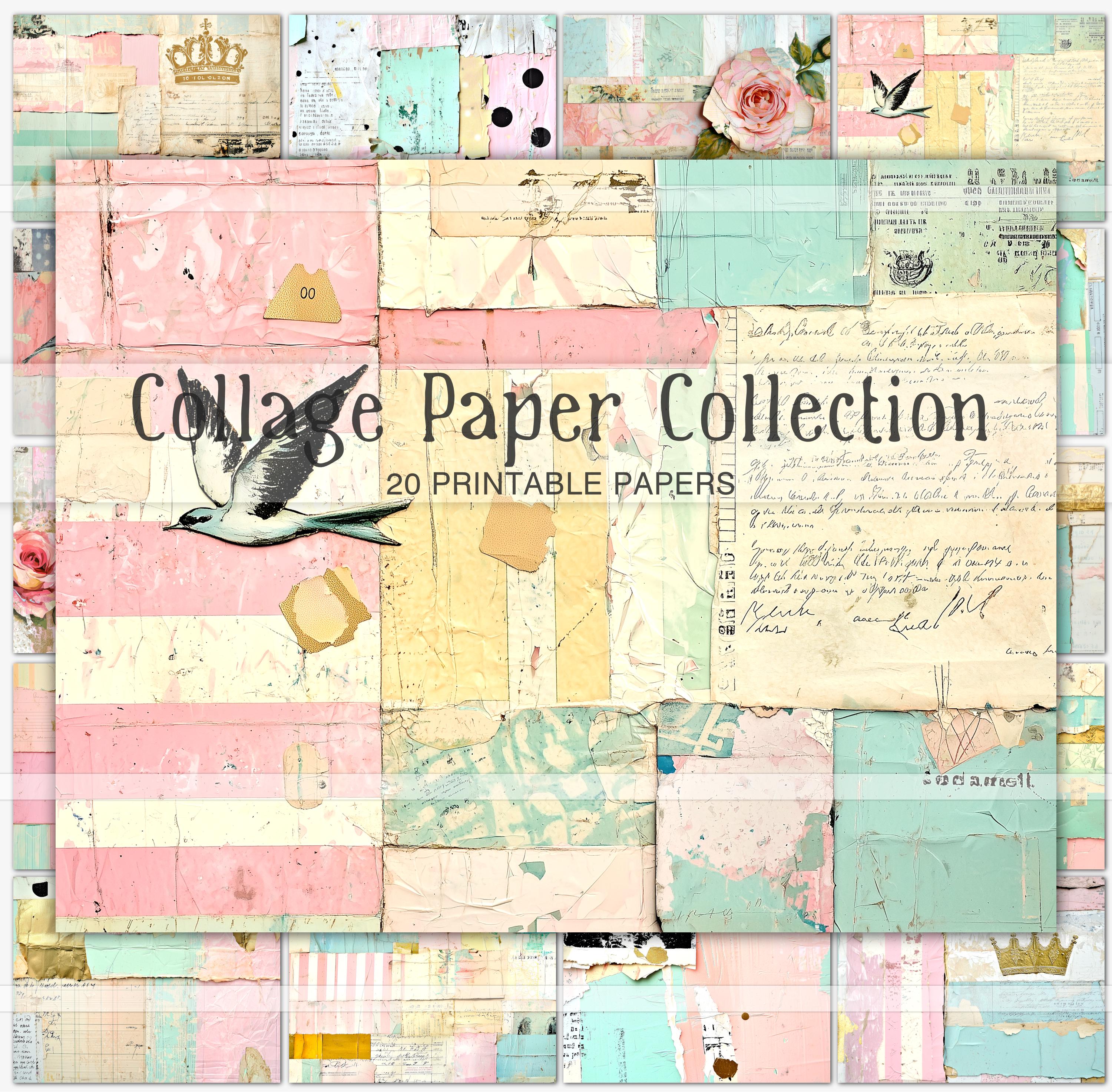 Collage Digital Paper, Mixed Media Background, Junk Journal Pages ...