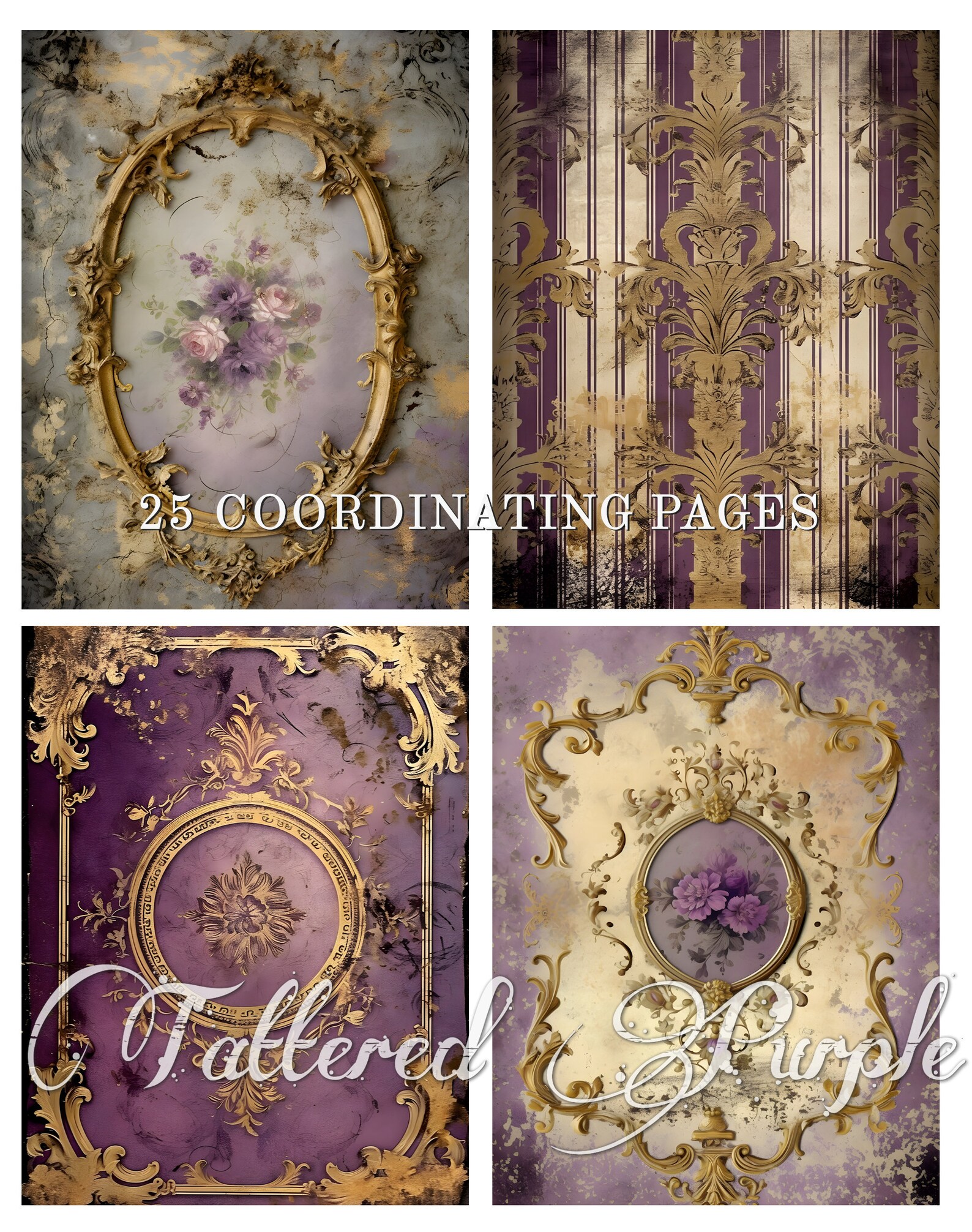 Tattered Purple Junk Journal Kit, Printable Ephemera (digital Download ...